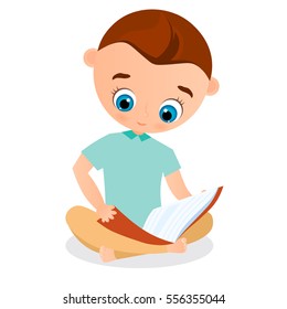 Cute Boy Reading Book Sitting On Stock Vector (Royalty Free) 556355044 ...