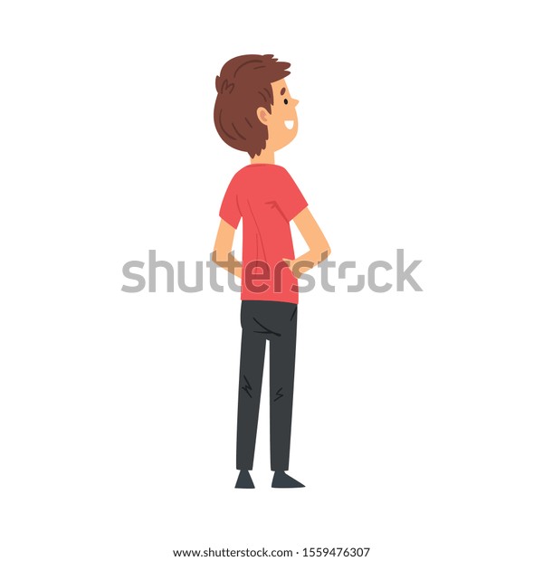 Cute Boy Student View Behind Cartoon Stock Vector (Royalty Free ...