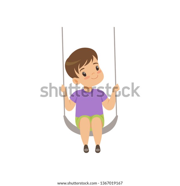 Cute Boy Swinging On Rope Swing Stock Vector (Royalty Free) 1367019167