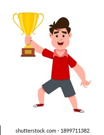 Cute Boy Win Gold Trophy Concept Stock Vector (Royalty Free) 1899711382 ...