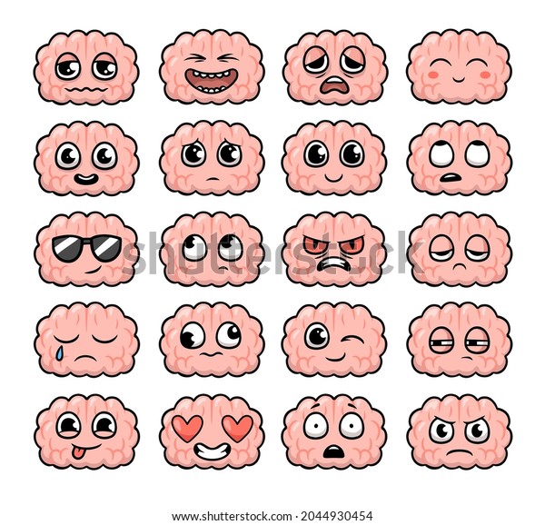 Cute Brain Cartoon Characters Set Vector Stock Vector (Royalty Free ...