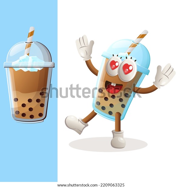 Cute Bubble Tea Mascot Playful Happy Stock Vector (Royalty Free ...