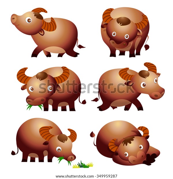 Cute Buffalo Cartoon Various Action Vector Stock Vector (Royalty Free ...