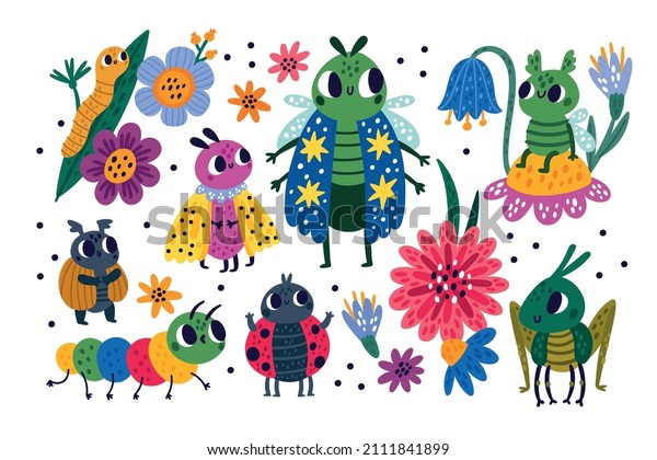 Cute Bugs Funny Cartoon Insects Flying: เวกเตอร์สต็อก (ปลอดค่าลิขสิทธิ์ ...