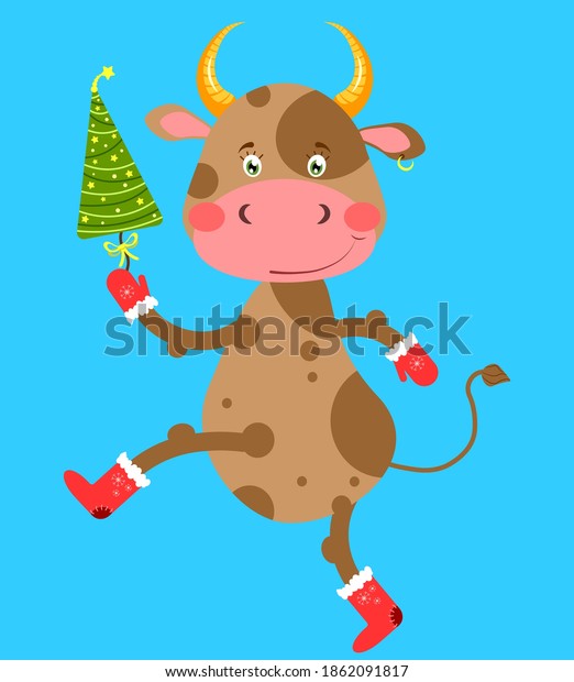Cute Bull Christmas Tree Vector Illustration Stock Vector (Royalty Free ...