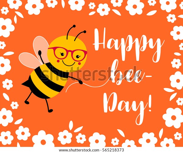 Cute Bumblebee Text Happy Beeday Birthday Stock Vector (Royalty Free ...