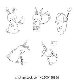 Cute Bunnies Line Drawing Vector Illustration: เวกเตอร์สต็อก (ปลอดค่า ...