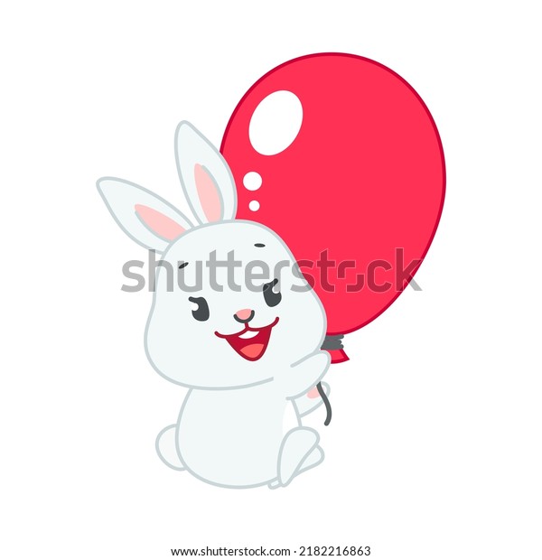 Cute Bunny Ballon Flat Cartoon Illustration: vetor stock (livre de ...