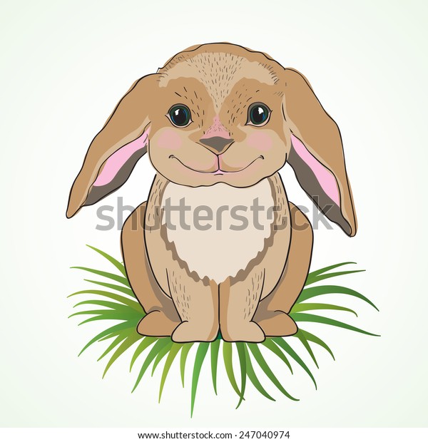 Cute Bunny Big Ears On Green Stock Vector (Royalty Free) 247040974 ...