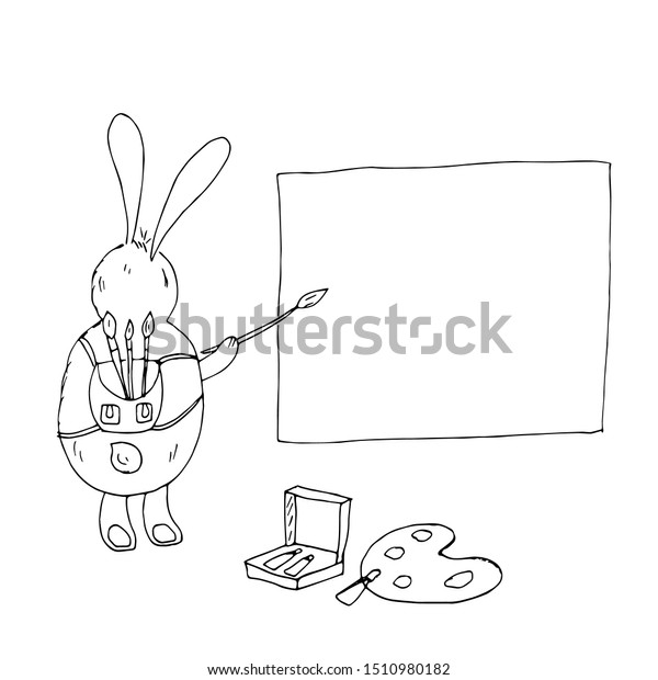 Cute Bunny Draws Linear Drawing Coloring: เวกเตอร์สต็อก (ปลอดค่า ...