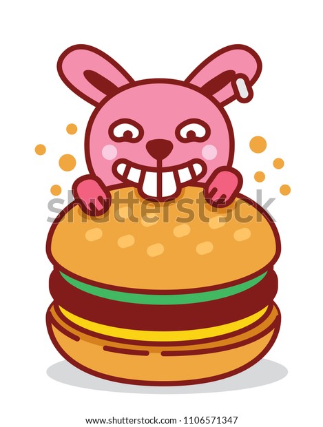 Cute Bunny Eat Big Burger 100 Stock Vector (Royalty Free) 1106571347