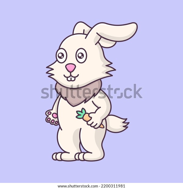 Cute Bunny Holding Carrot Sideways Cartoon Stock Vector (Royalty Free ...