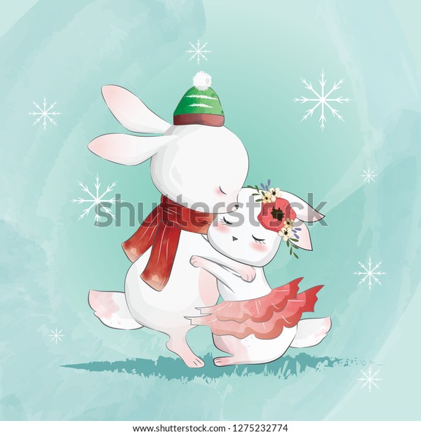 Cute Bunny Hugging Each Other Stock Vector (Royalty Free) 1275232774 ...
