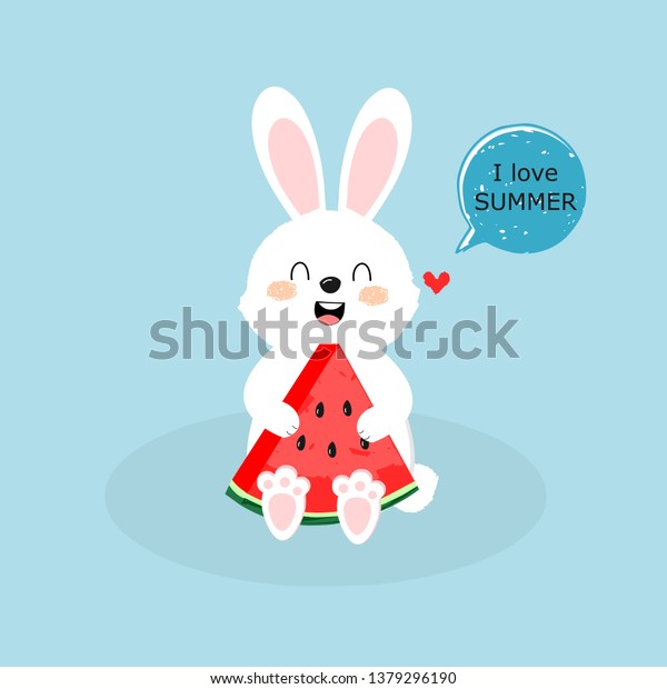 Cute Bunny Rabbit Eating Watermelon Funny Stock Vector (Royalty Free ...