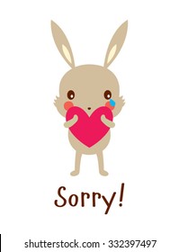 Cute Rabbit Sorry Card: vector de stock (libre de regalías) 332397455 ...