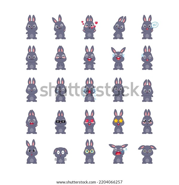 Cute Bunny Sticker Set 25 Flat Stock Vector (Royalty Free) 2204066257 ...