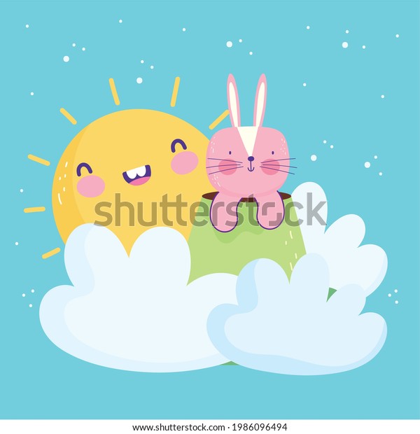 Cute Bunny Sun Clouds Cartoon Stock Vector (Royalty Free) 1986096494 ...