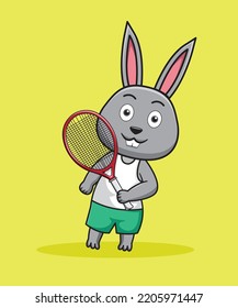 Cute Bunny Tennis Racket Vector Illustration Stock Vector (Royalty Free ...