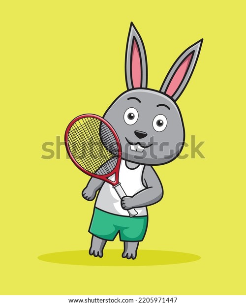 Cute Bunny Tennis Racket Vector Illustration Stock Vector (Royalty Free ...
