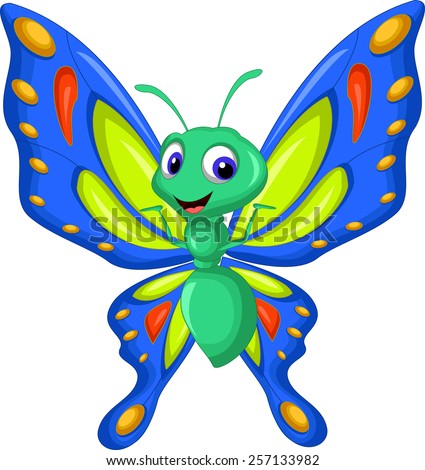 Cute Butterfly Cartoon Flying Stock Vector (Royalty Free) 257133982 ...