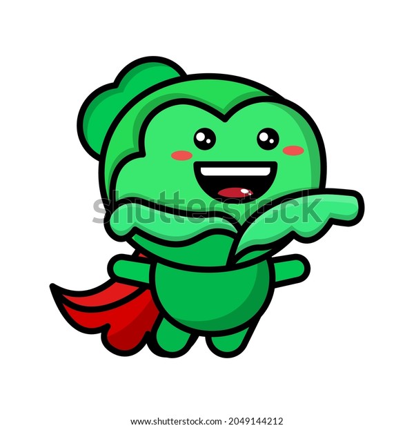 Cute Cabbage Superhero Character Icon Illustration Stock Vector ...