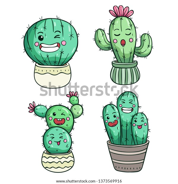 Cute Cactus Expression Kawaii Face By Stock Vector (Royalty Free ...