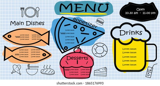 Cute Cafe Menu Design Food Drinks Stock Vector (Royalty Free ...