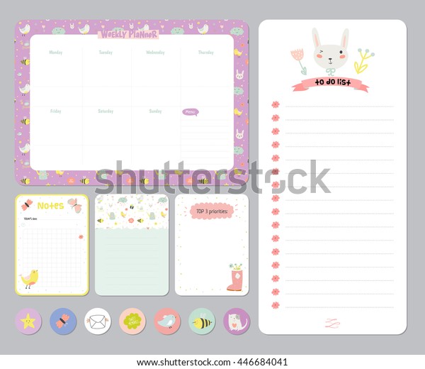 Cute Calendar Daily and Weekly Planner Template. Note Paper and ...