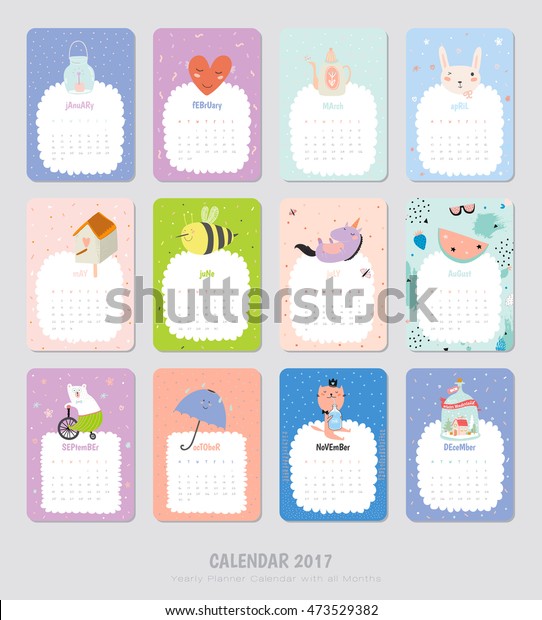 Cute Calendar Template 2017 Yearly Planner Stock Vector (Royalty Free ...