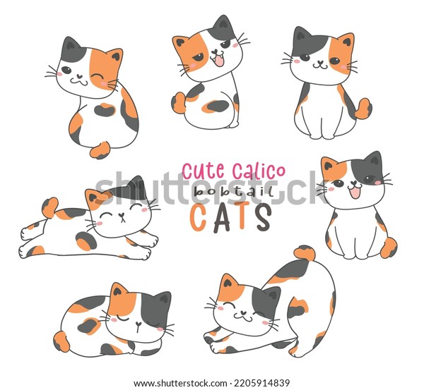 Cute Calico Bobtail Kitten Cat Cartoon Stock Vector (Royalty Free ...