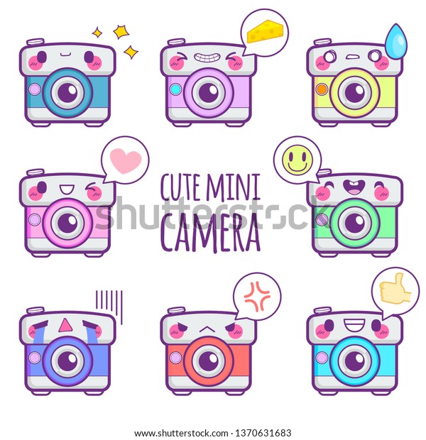 Cute Camera Sticker Emoticon Stock Vector (Royalty Free) 1370631683 ...