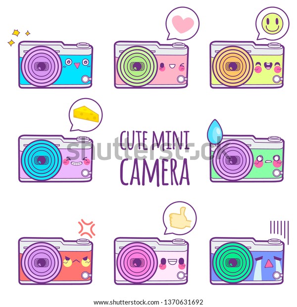 Cute Camera Sticker Emoticon Stock Vector (Royalty Free) 1370631692 ...