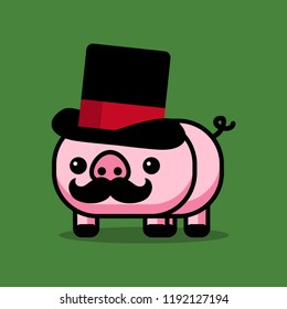 Cute Capitalist Pig Moustache Hat Illustration Stock Vector (Royalty ...
