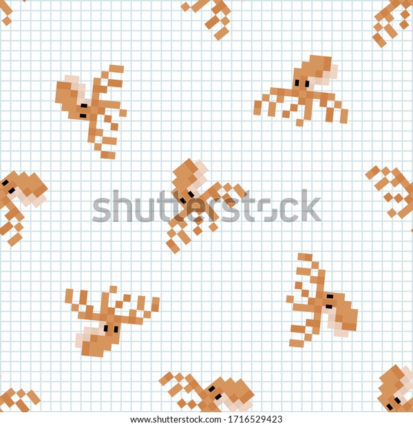 Cute Cartoon 8bit Octopus Seamless Vector Stock Vector (Royalty Free ...