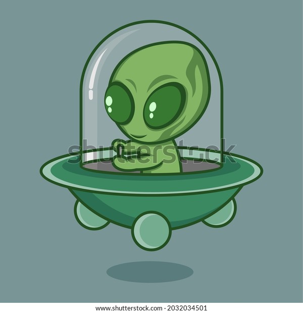 Cute Cartoon Alien Riding Ufo Vector Stock Vector (Royalty Free ...