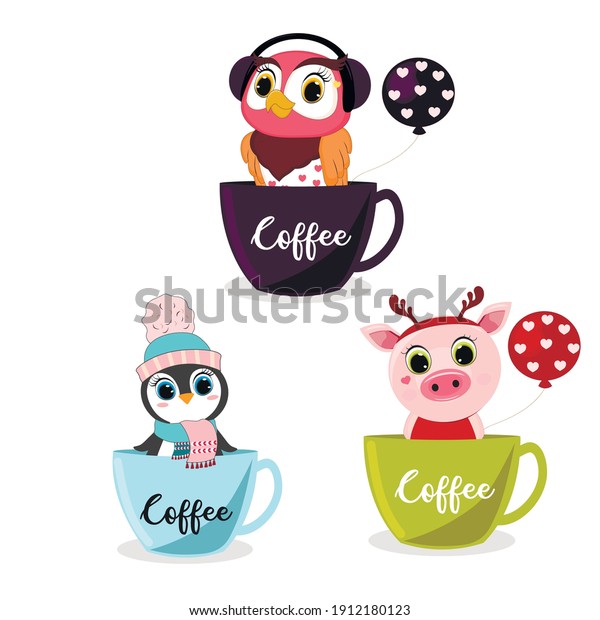 Cute Cartoon Animals Cup Perfect Greeting Stock Vector (Royalty Free ...