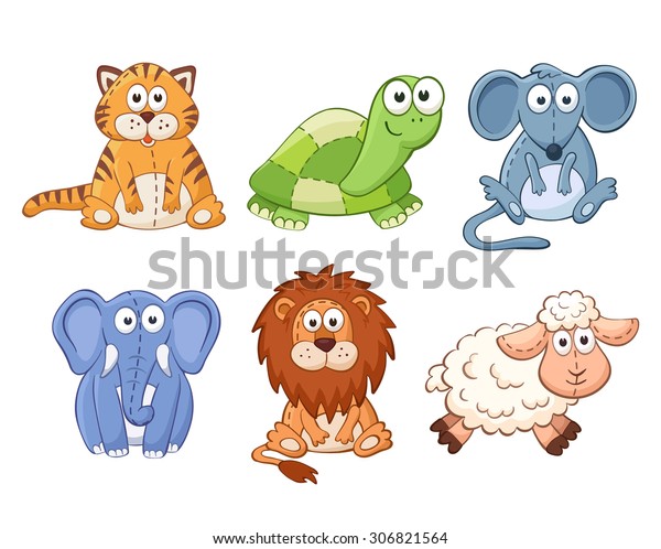 Vector de stock (libre de regalías) sobre Cute Cartoon Animals Isolated ...