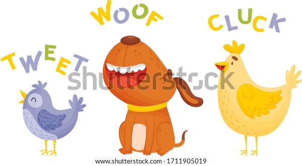 Cute Cartoon Animals Making Sounds Vector Stock Vector (Royalty Free ...