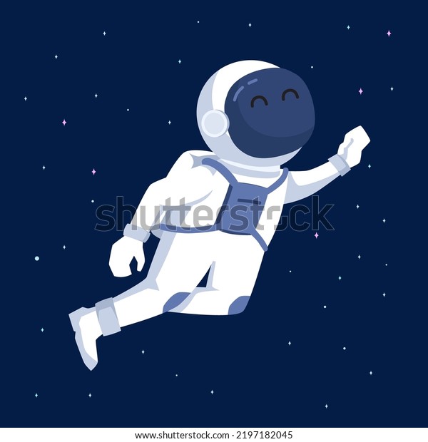 Cute Cartoon Astronaut Floating Space Waving Stock Vector (Royalty Free ...