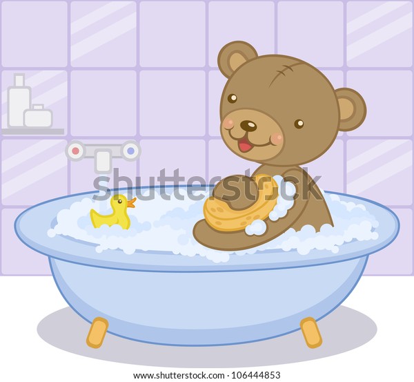 Cute Cartoon Baby Bear Having Bath Stock Vector (Royalty Free ...