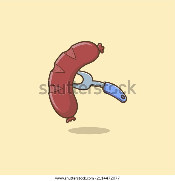 Cute Cartoon Barbecue Sausage Vector Illustration: เวกเตอร์สต็อก (ปลอด ...