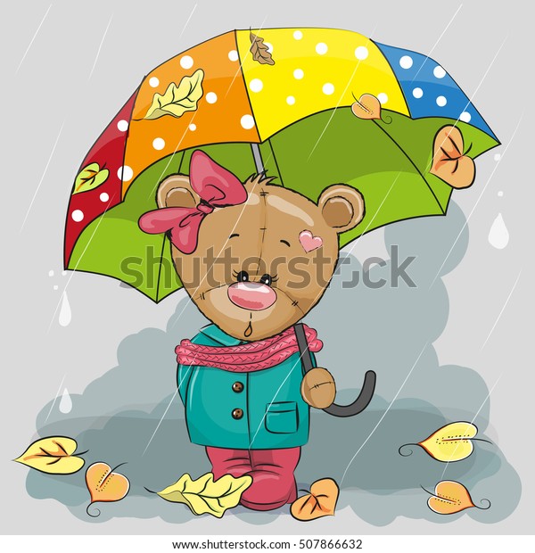 Cute Cartoon Bear Umbrella Under Rain Stock Vector (Royalty Free) 507866632