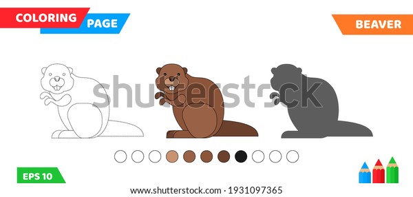 Cute Cartoon Beaver Coloring Page Children Stock Vector (Royalty Free ...