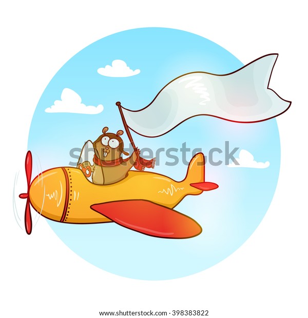 Cute Cartoon Beaver Flying By Plane Stock Vector (Royalty Free ...