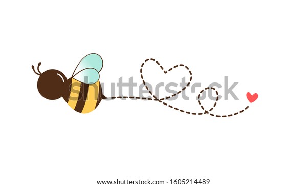 Cute Cartoon Bee Heart Isolated On Stock Vector (Royalty Free) 1605214489