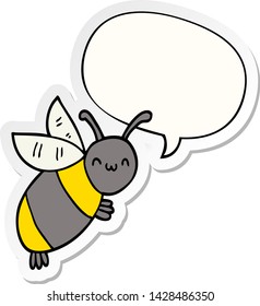 Cute Cartoon Bee Speech Bubble Sticker Stock Vector (Royalty Free ...
