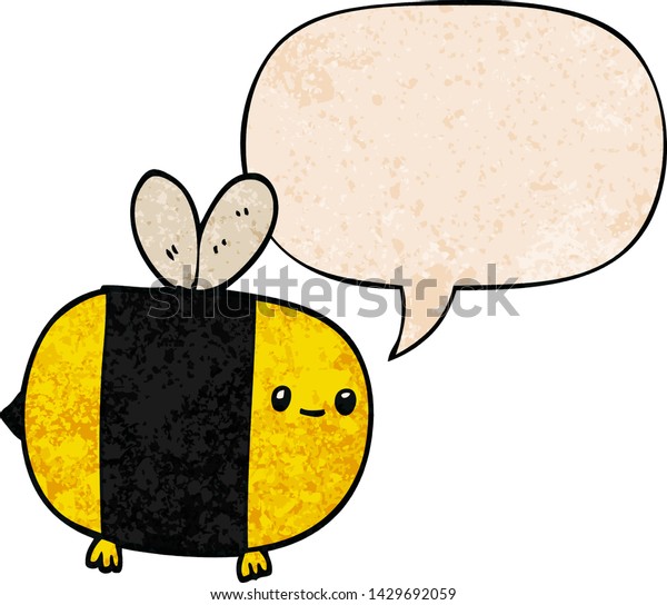 Cute Cartoon Bee Speech Bubble Retro Stock Vector (Royalty Free ...