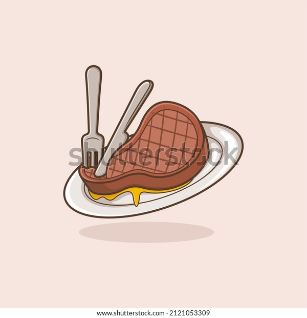 Cute Cartoon Beef Steak Vector Illustration: เวกเตอร์สต็อก (ปลอดค่า ...