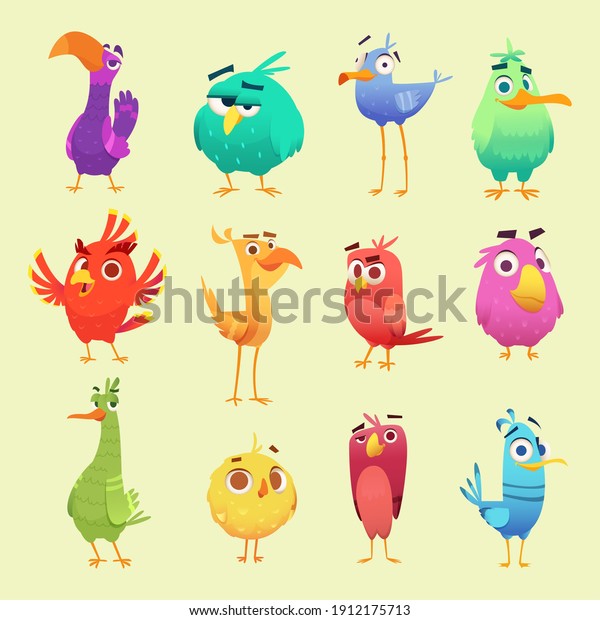 Cute Cartoon Birds Funny Circle Owls Stock Vector (Royalty Free ...