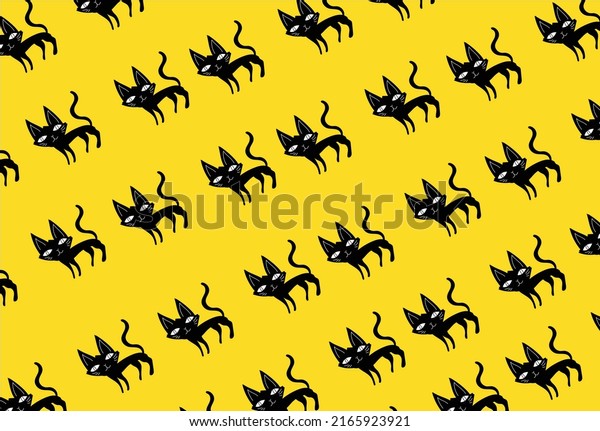 Cute Cartoon Black Cat Seamless Pattern Stock Vector (Royalty Free ...